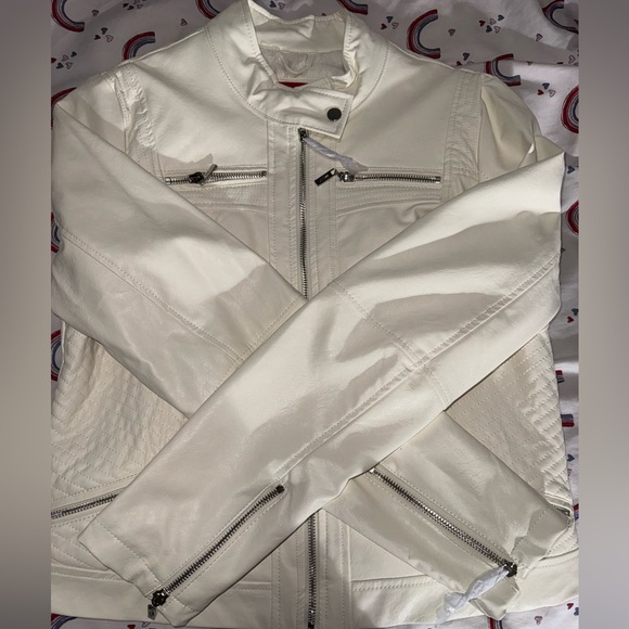 Guess | Jackets & Coats | Guess White Leather Jacket | Poshmark